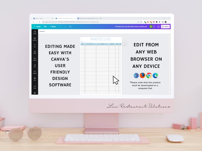 Food Waste Log, Bar Waste Log, Editable Restaurant Template, 4 Print ...