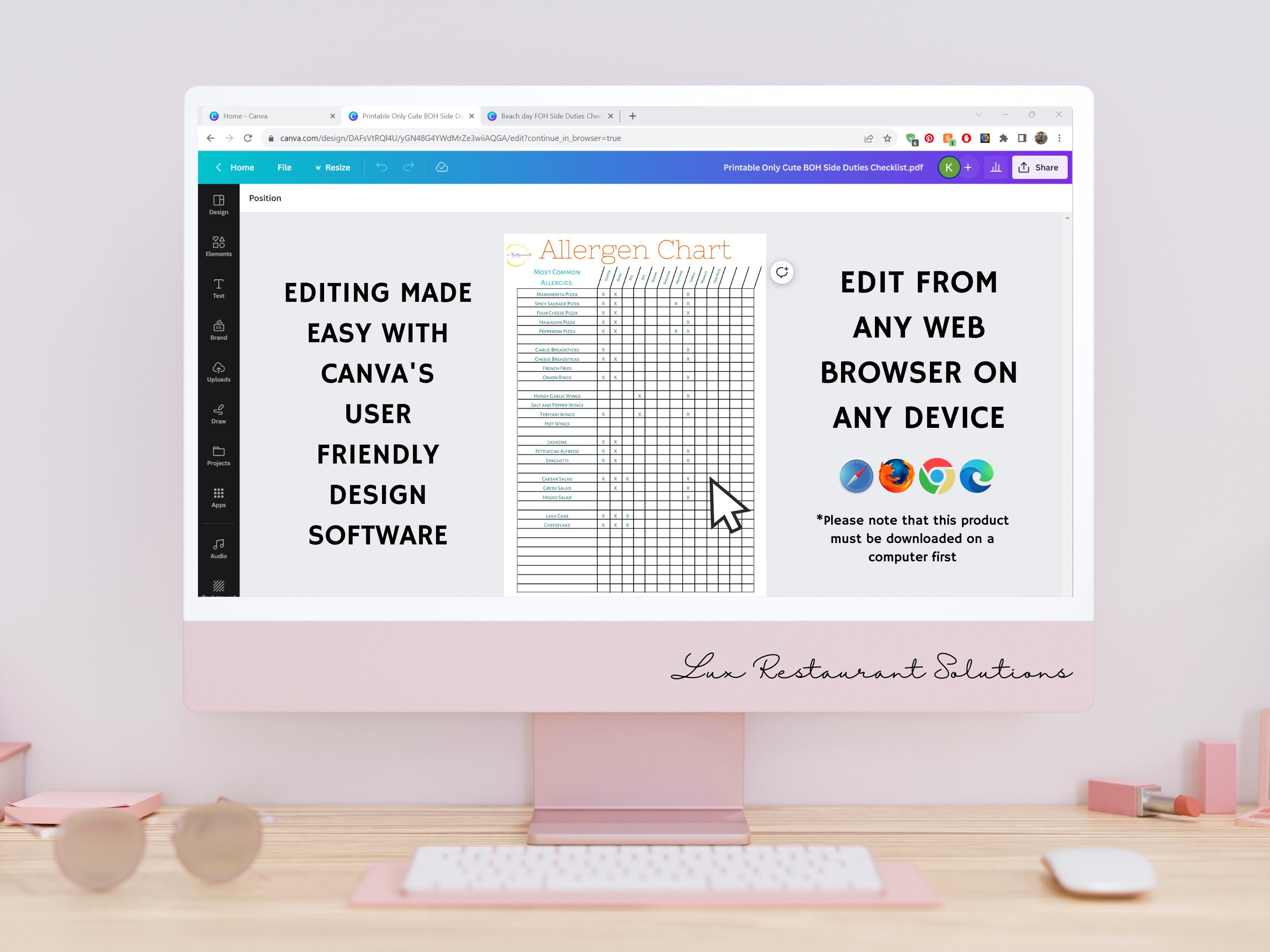Allergy Chart, Fully Editable Restaurant Chart, Food Allergy List, Edit ...