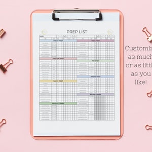 Prep & Par List Template Food Prep List Prep List Template - Etsy