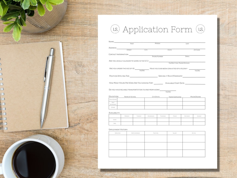 Restaurant Application Form Editable Application Template - Etsy