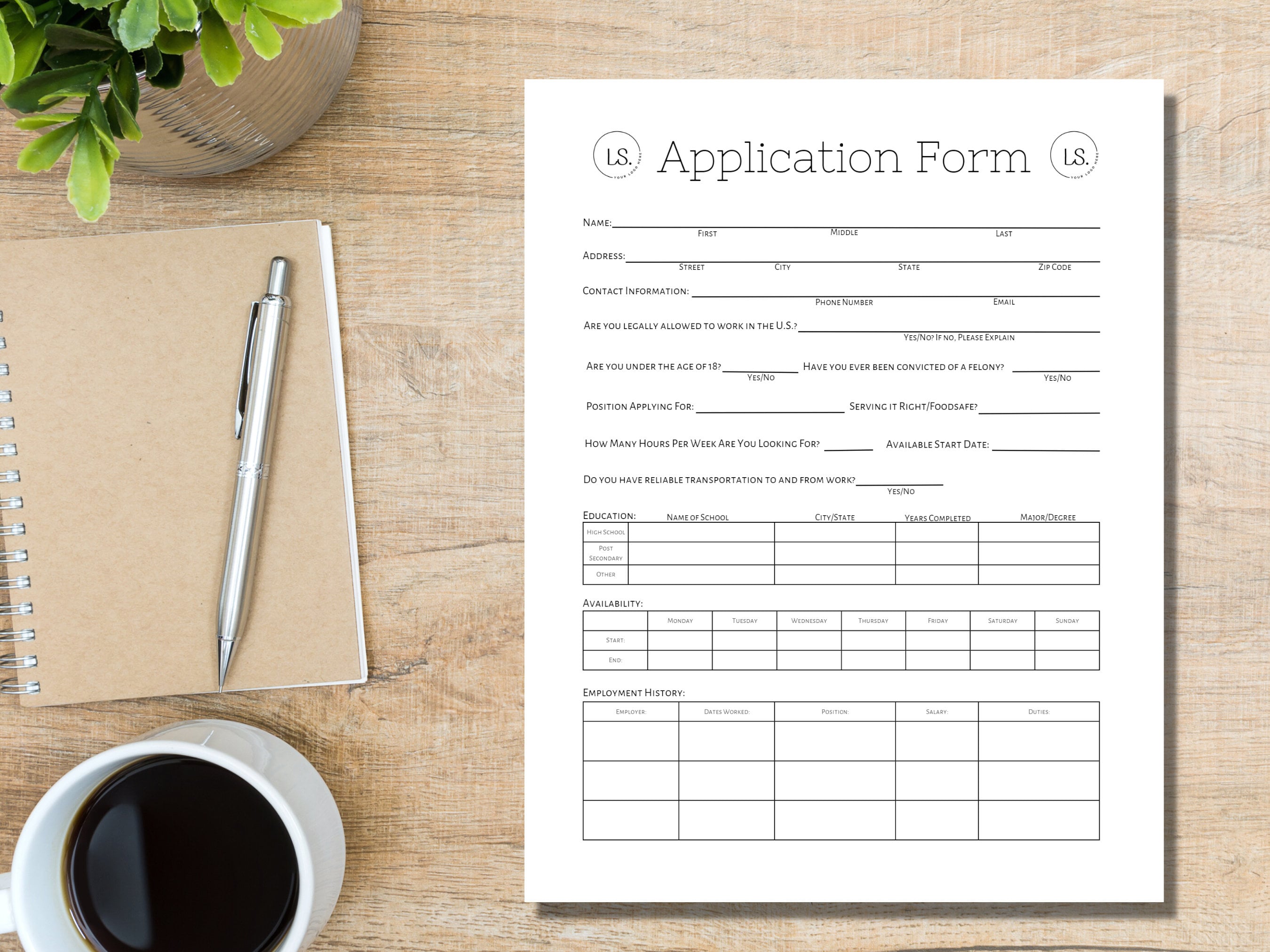 Restaurant Application Form Editable Application Template - Etsy