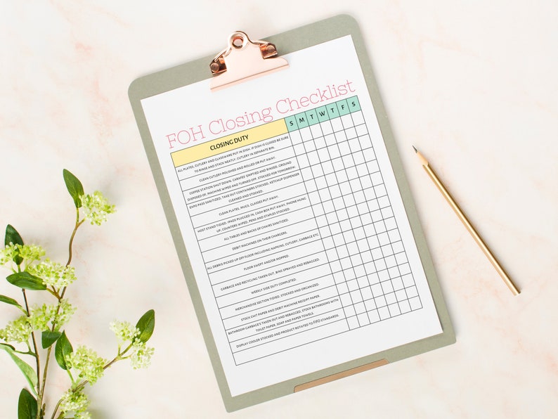 FOH Closing Checklist Template, Server Closing Checklist, Editable ...