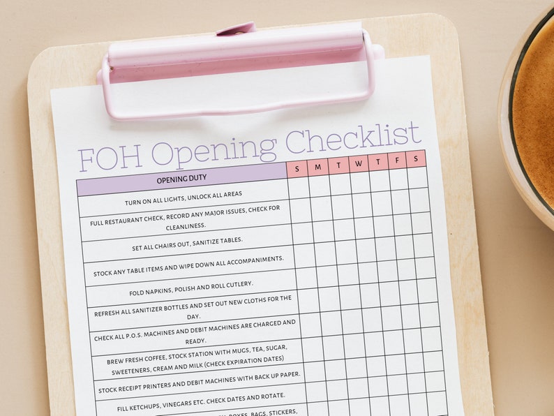 FOH Checklist Template Bundle, Restaurant & Bar Serving Checklists ...