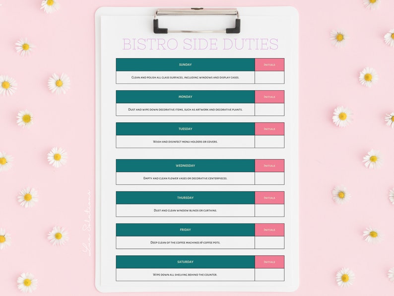Bakery Bistro Weekly Cleaning Checklist, Fully Customizable, Edit Free ...