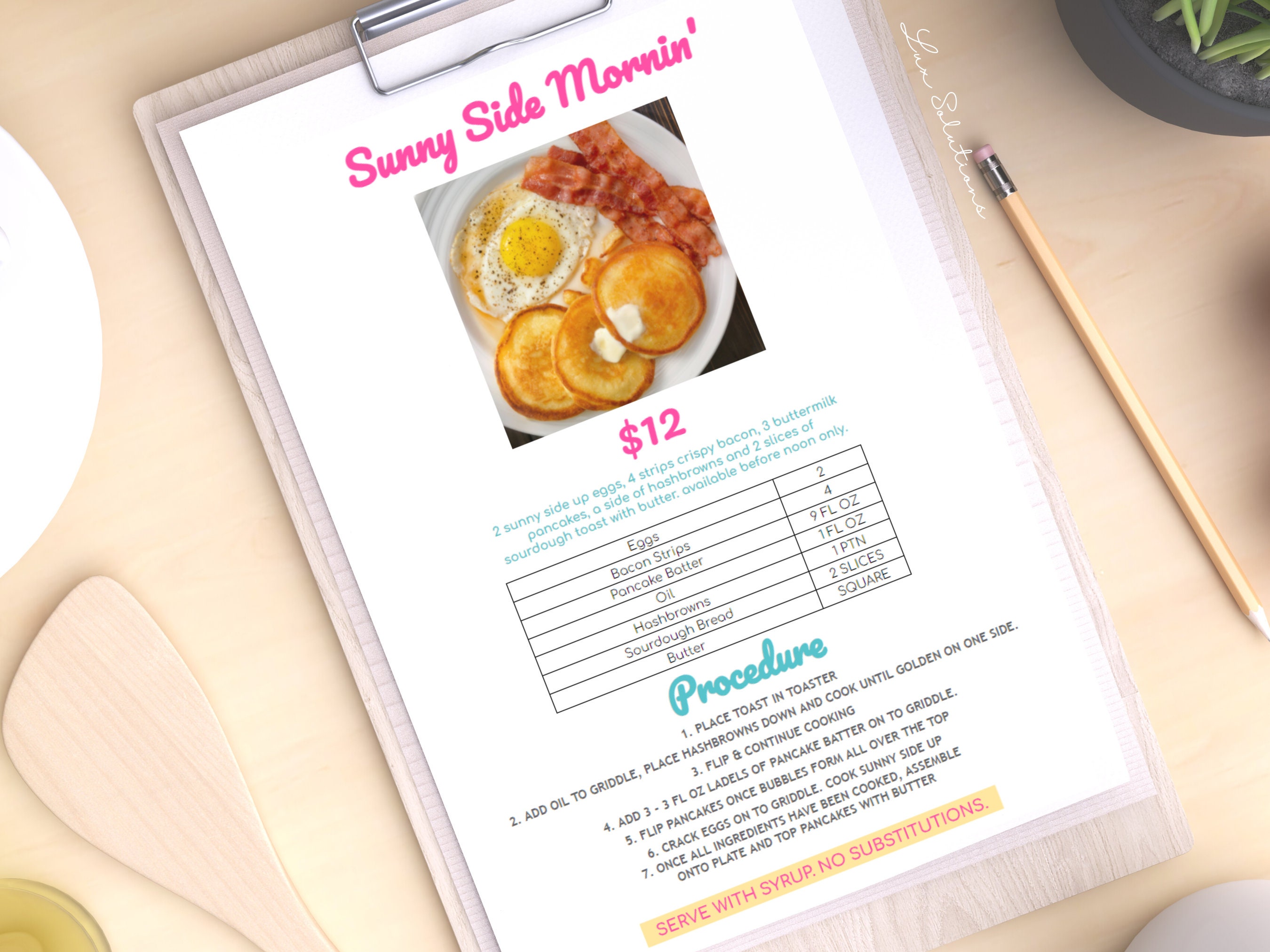 Menu Spec Sheets for Restaurants & Bars, Recipe and Menu Templates ...