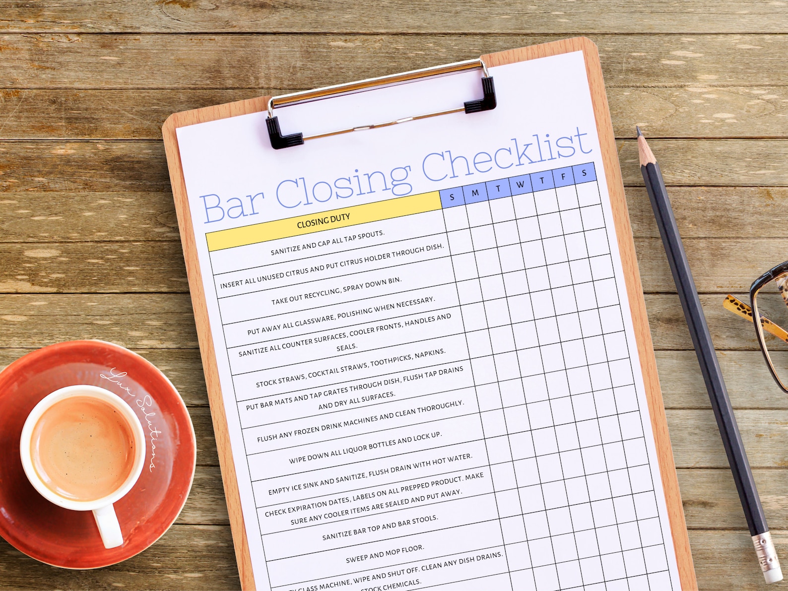 Bar Closing Checklist, Restaurant Bar Cleaning List, Bar Templates ...