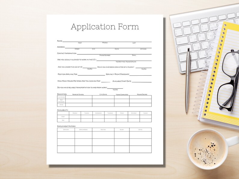 Restaurant Application Form Editable Application Template - Etsy