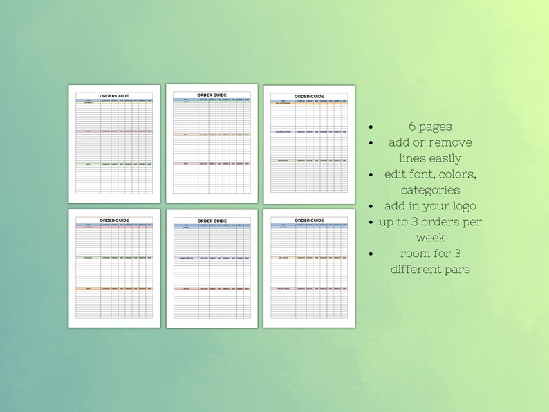 Order Guide for Restaurants and Bars Restaurant Par List - Etsy