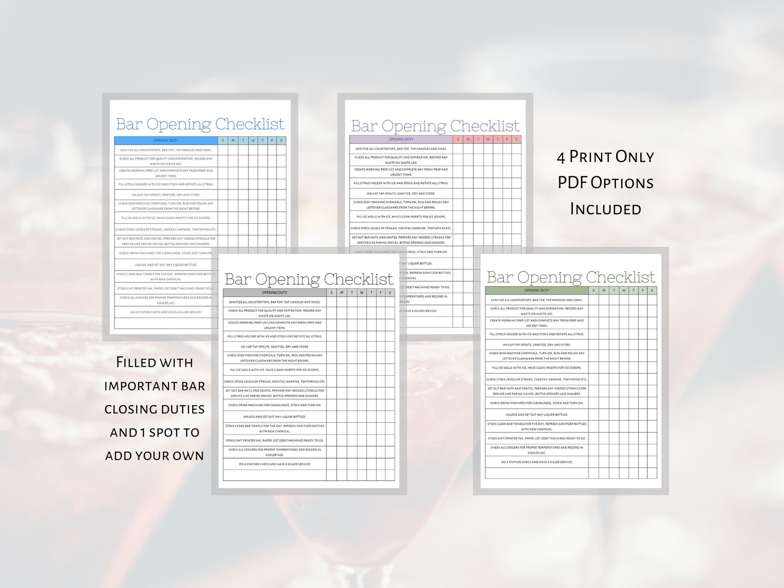 Bar Opening Checklist Restaurant Bar Cleaning List Bar - Etsy