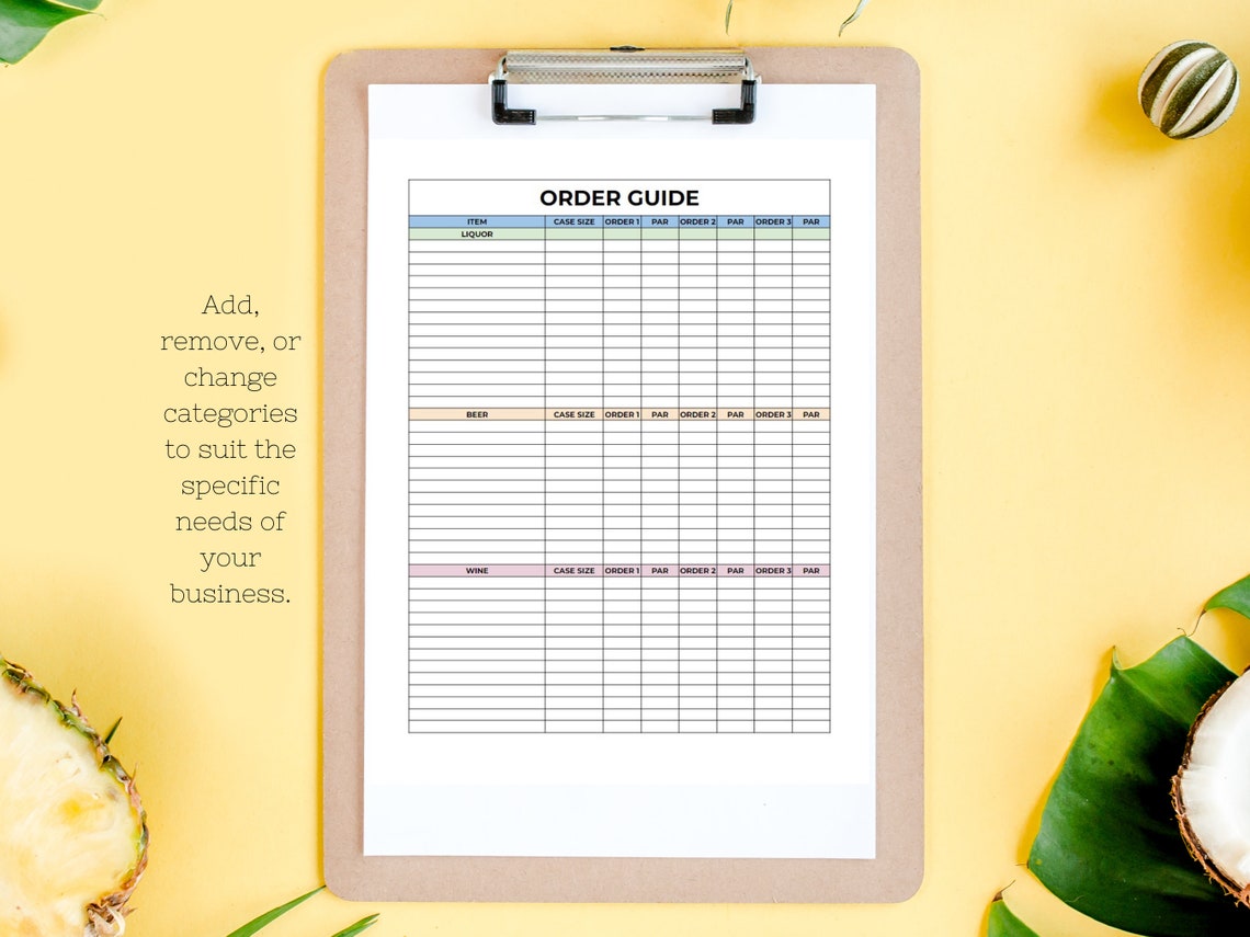 Order Guide for Restaurants and Bars, Restaurant Par List, Ordering ...