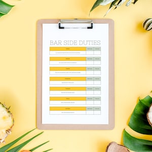 Bar Side Duties Checklist Bartender Checklist Bar Side Work - Etsy