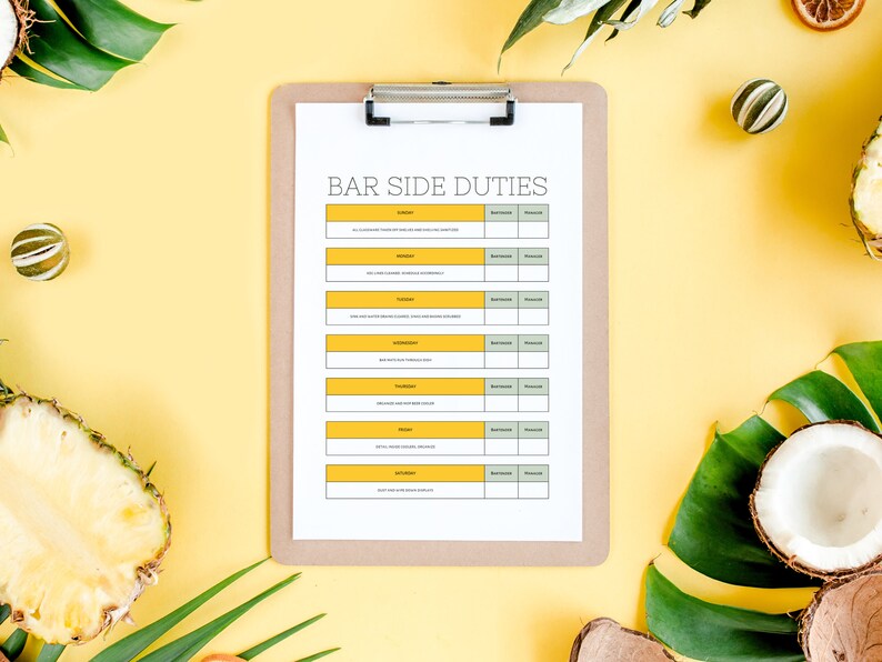 Bar Side Duties Checklist Bartender Checklist Bar Side Work - Etsy