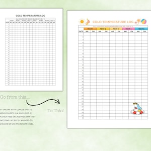 Cooler Temperature Log, Temperature Safety Record, Cooler Temperature ...