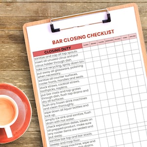 Bar Checklist Bundle, Editable Templates for Bartenders, Opening ...