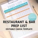 FOH Checklist Template Bundle Restaurant & Bar Serving - Etsy