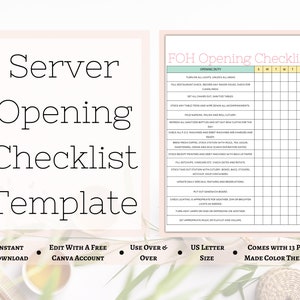FOH Opening Checklist Server Opening Checklist Editable - Etsy