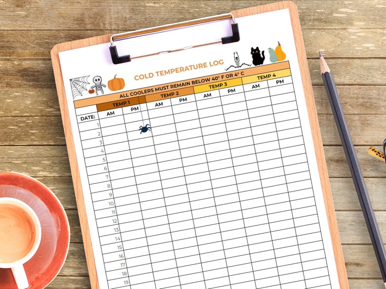 Cooler Temperature Log, Temperature Safety Record, Cooler Temperature ...