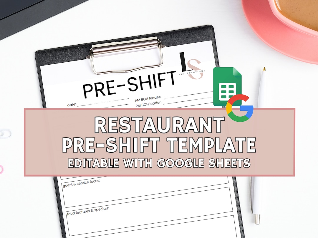 Pre-shift for Restaurants, Editable Pre Shift Template, Restaurant ...