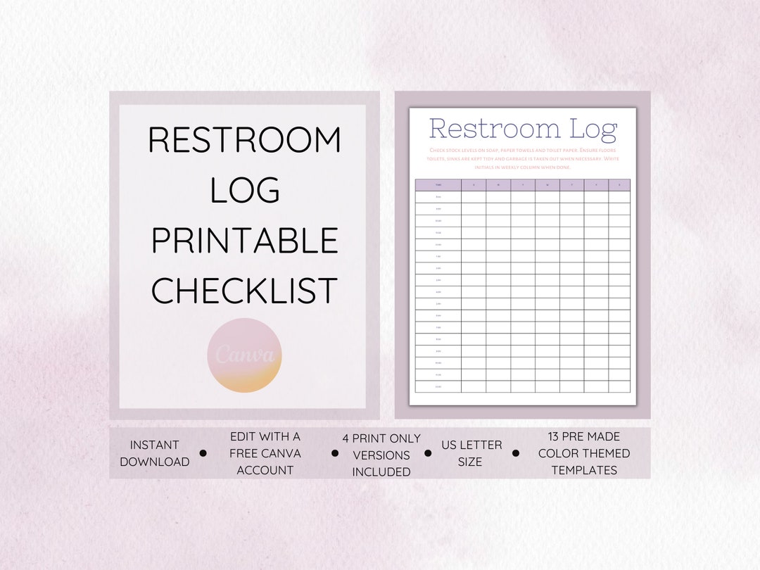Bathroom Log Restroom Checklist Editable Template Washroom - Etsy