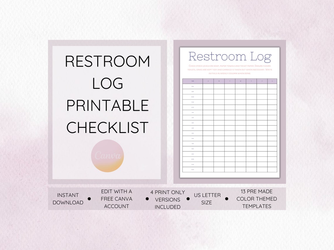 Bathroom Log Restroom Checklist Editable Template Washroom - Etsy
