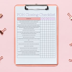 FOH Closing Checklist Template, Server Closing Checklist, Editable ...