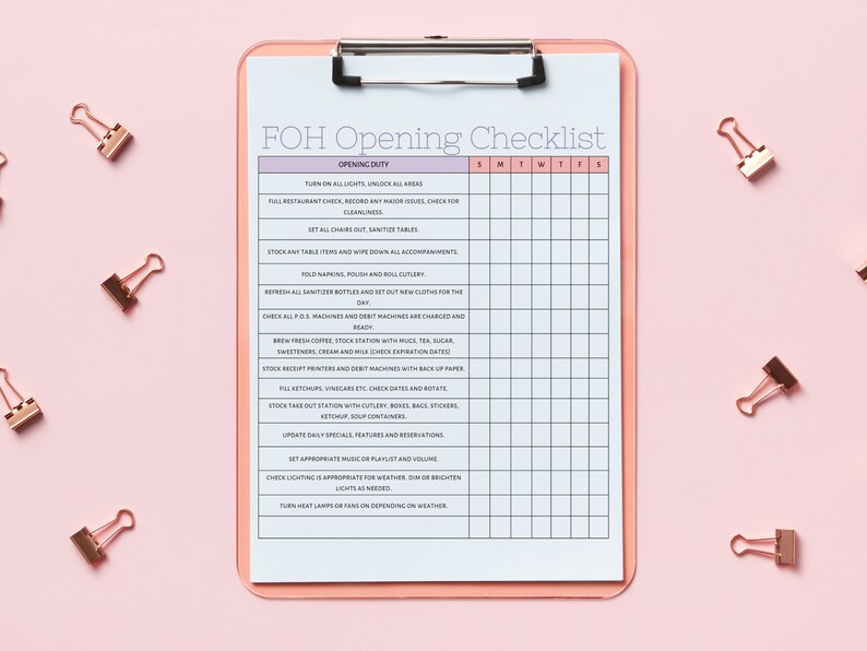 FOH Checklist Template Bundle Restaurant & Bar Serving - Etsy