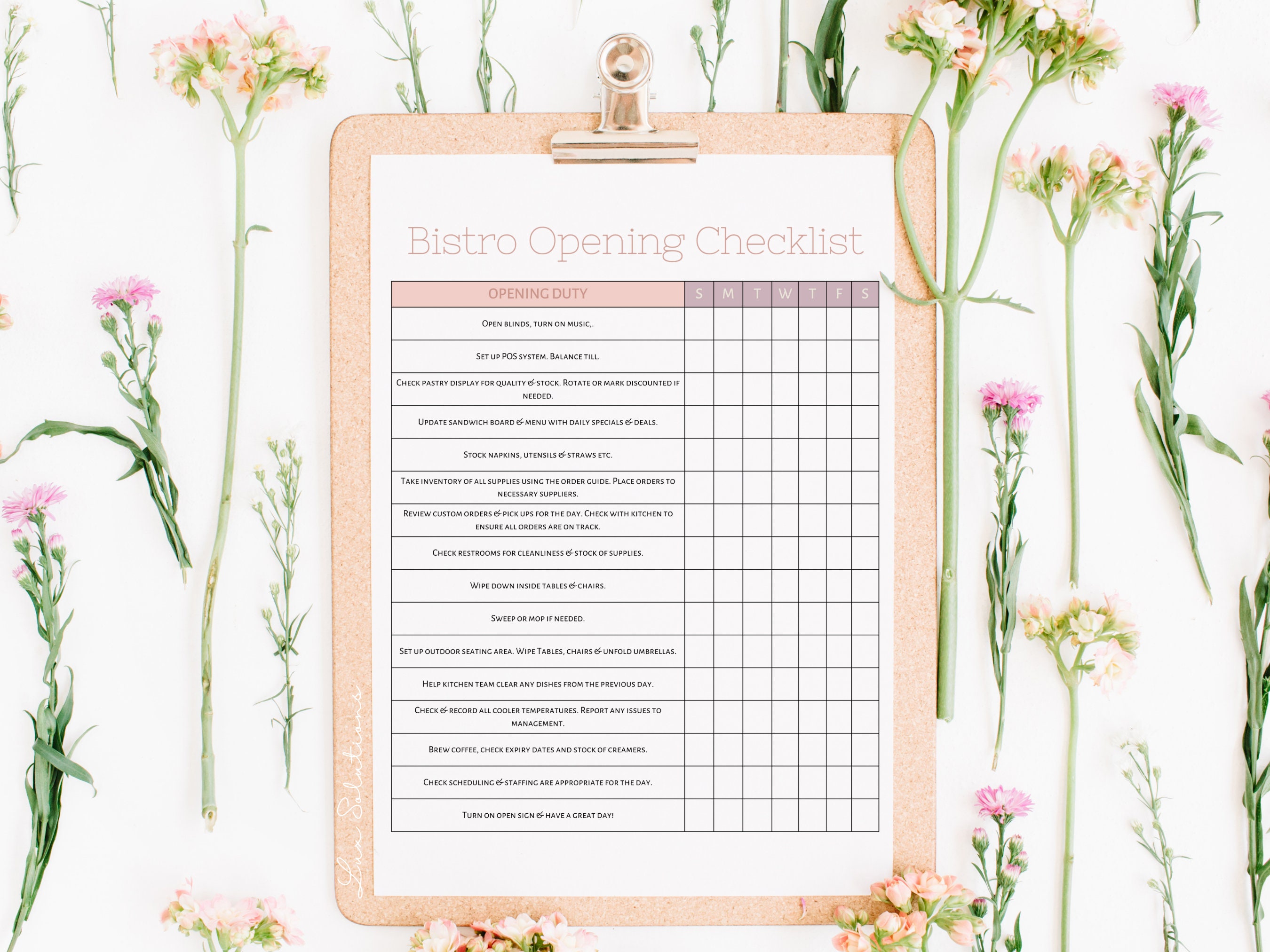Bistro / Bakery Daily Opening Checklist, Editable Template for Bakeries ...