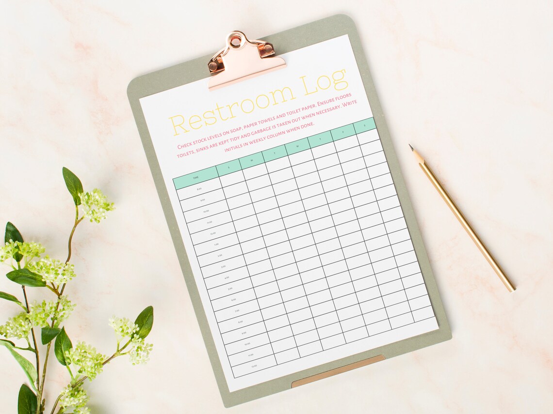 Bathroom Log, Restroom Checklist, Editable Template, Washroom Log ...