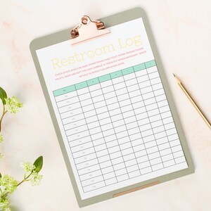 Bathroom Log, Restroom Checklist, Editable Template, Washroom Log ...
