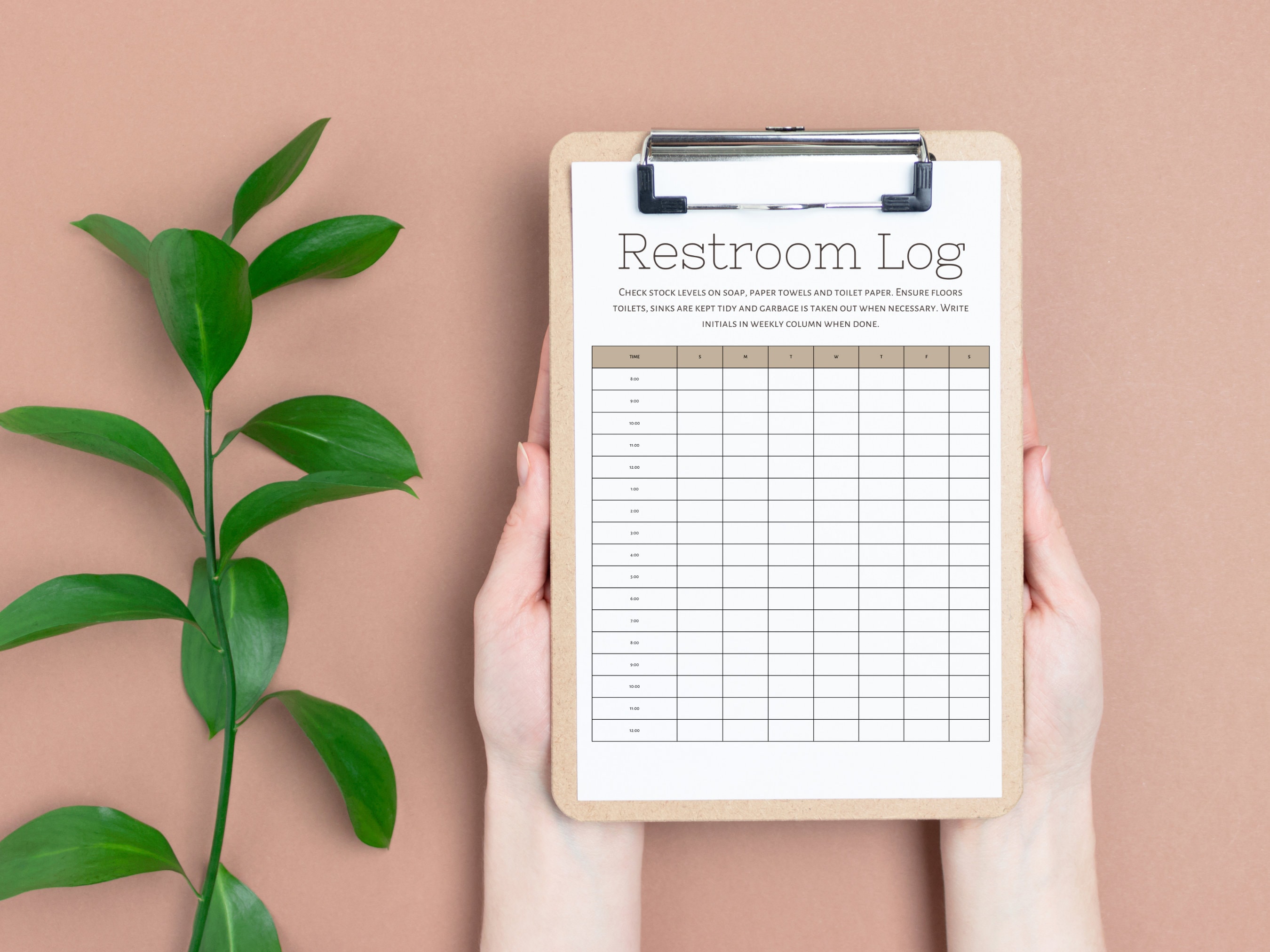 Bathroom Log, Restroom Checklist, Editable Template, Washroom Log ...