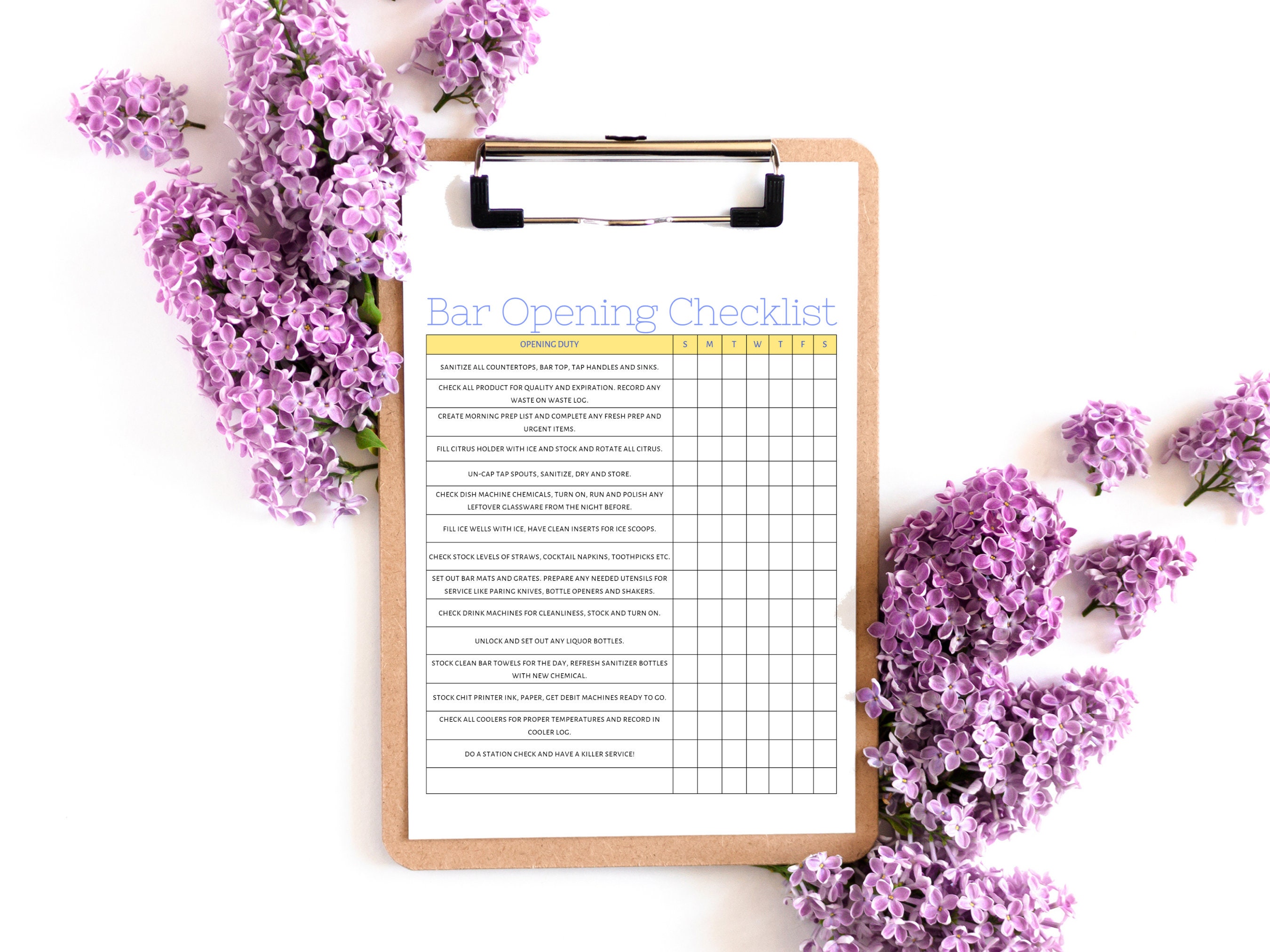 Bar Opening Checklist Restaurant Bar Cleaning List Bar - Etsy
