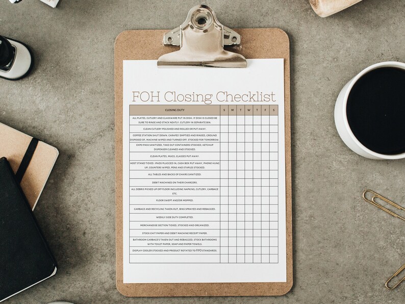 FOH Closing Checklist Template Server Closing Checklist - Etsy