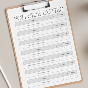 Server Extra Cleaning Checklist Template, Server Side Duty Checklist ...