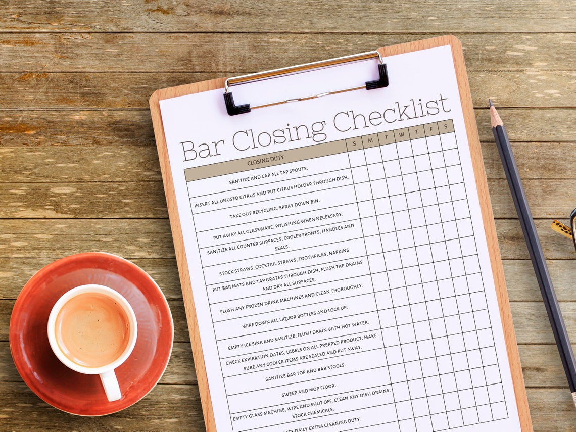 Bar Closing Checklist Restaurant Bar Cleaning List Bar - Etsy