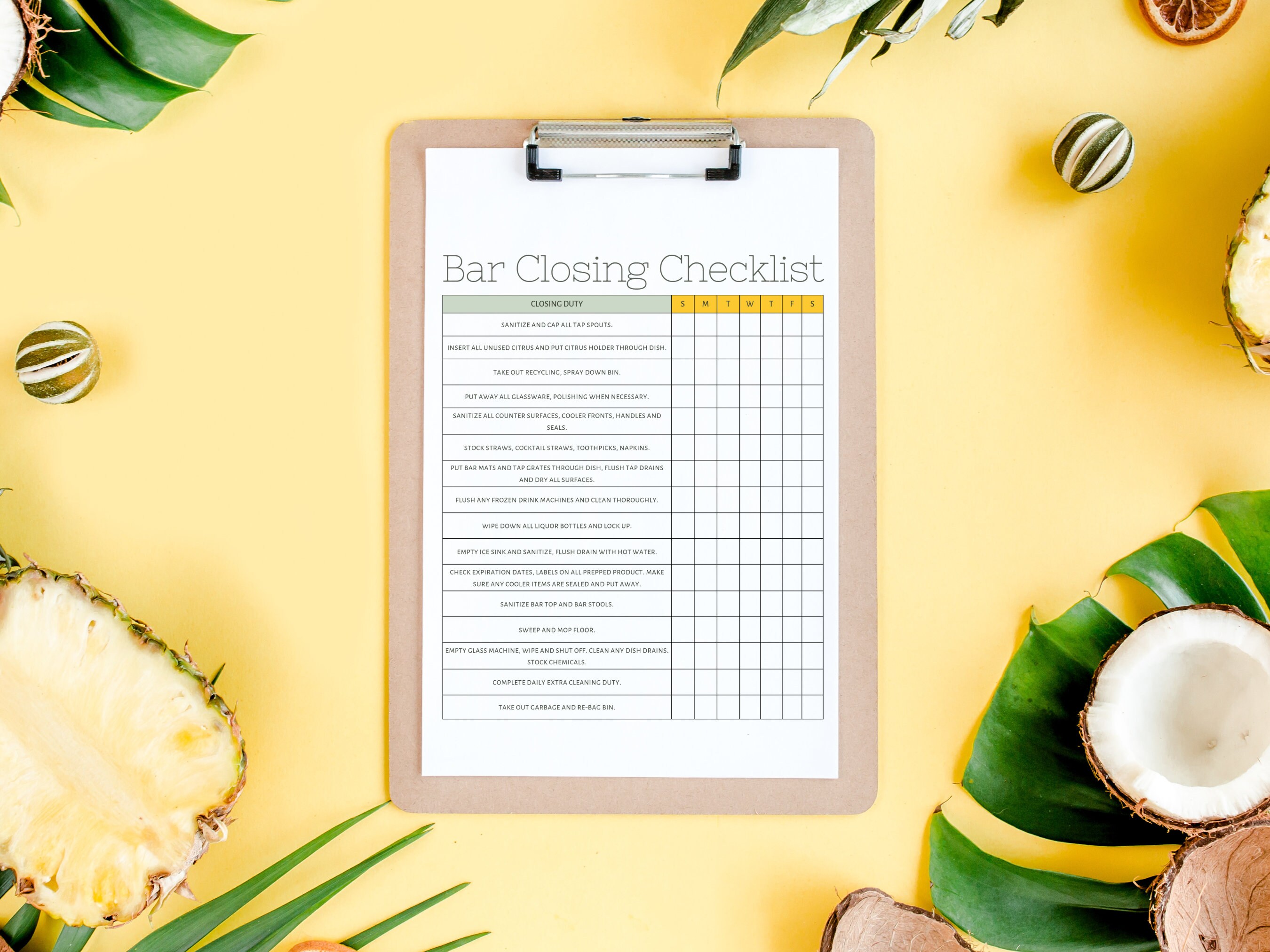 Bar Closing Checklist Restaurant Bar Cleaning List Bar - Etsy