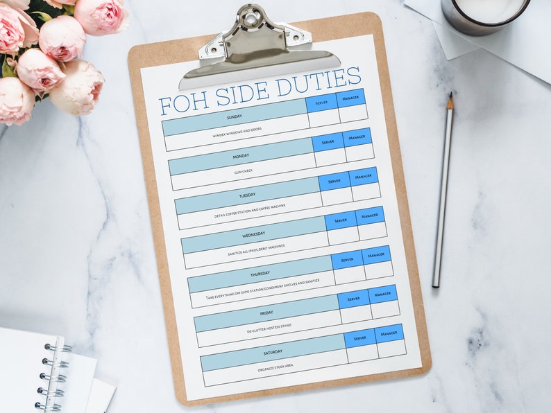 Server Extra Cleaning Checklist Template, Server Side Duty Checklist ...