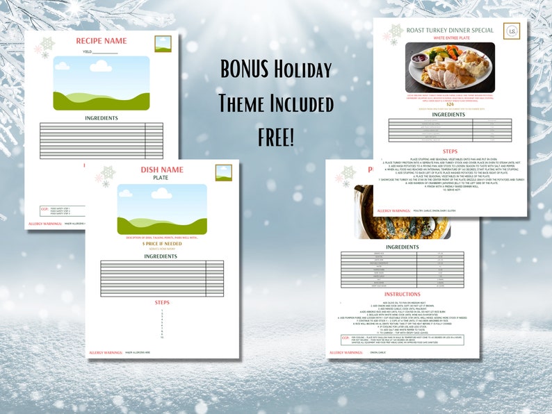 Recipe and Spec Templates for Restaurants, Editable Canva Templates, 13 ...