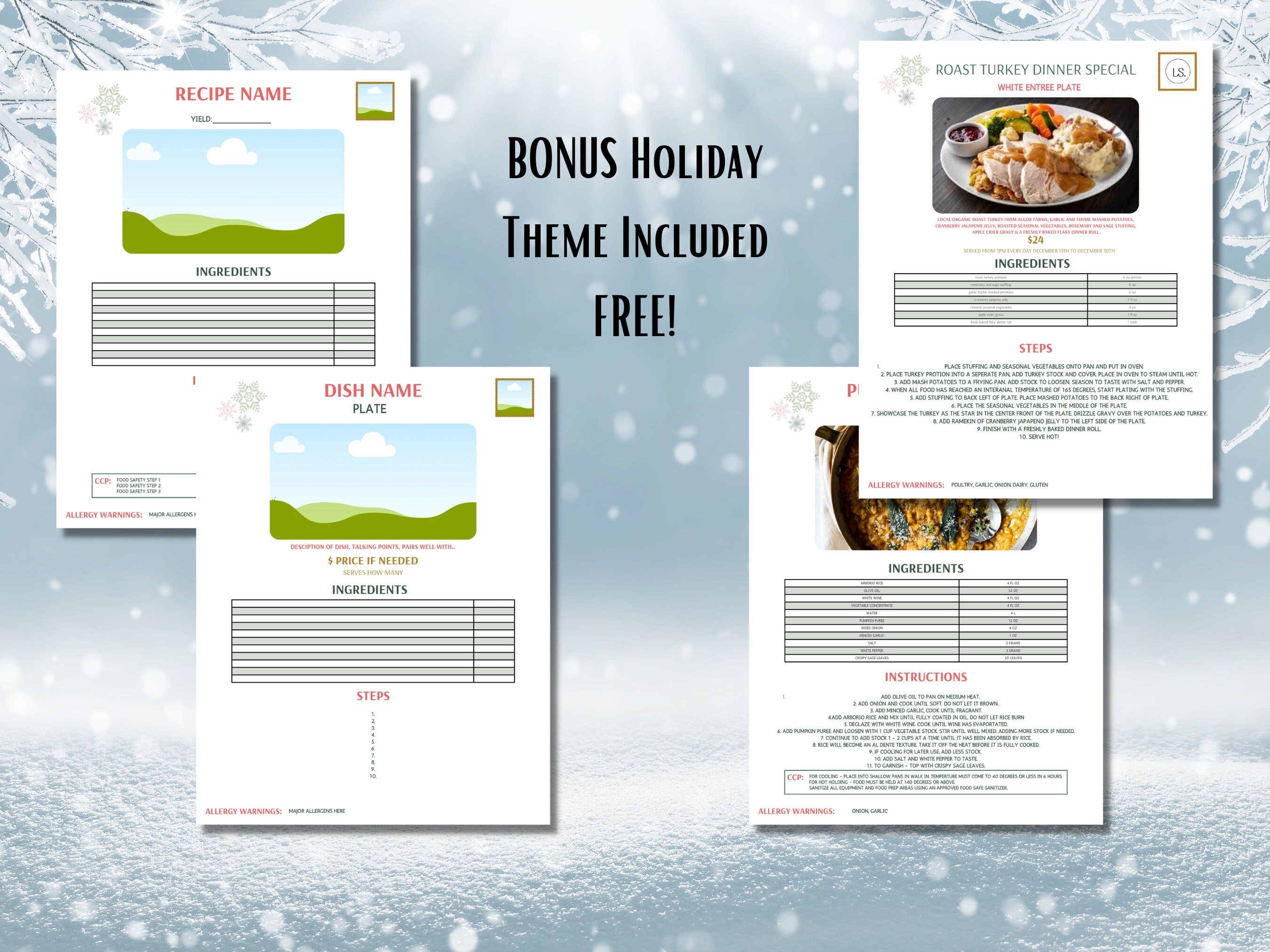 Recipe and Spec Templates for Restaurants, Editable Canva Templates, 13 ...