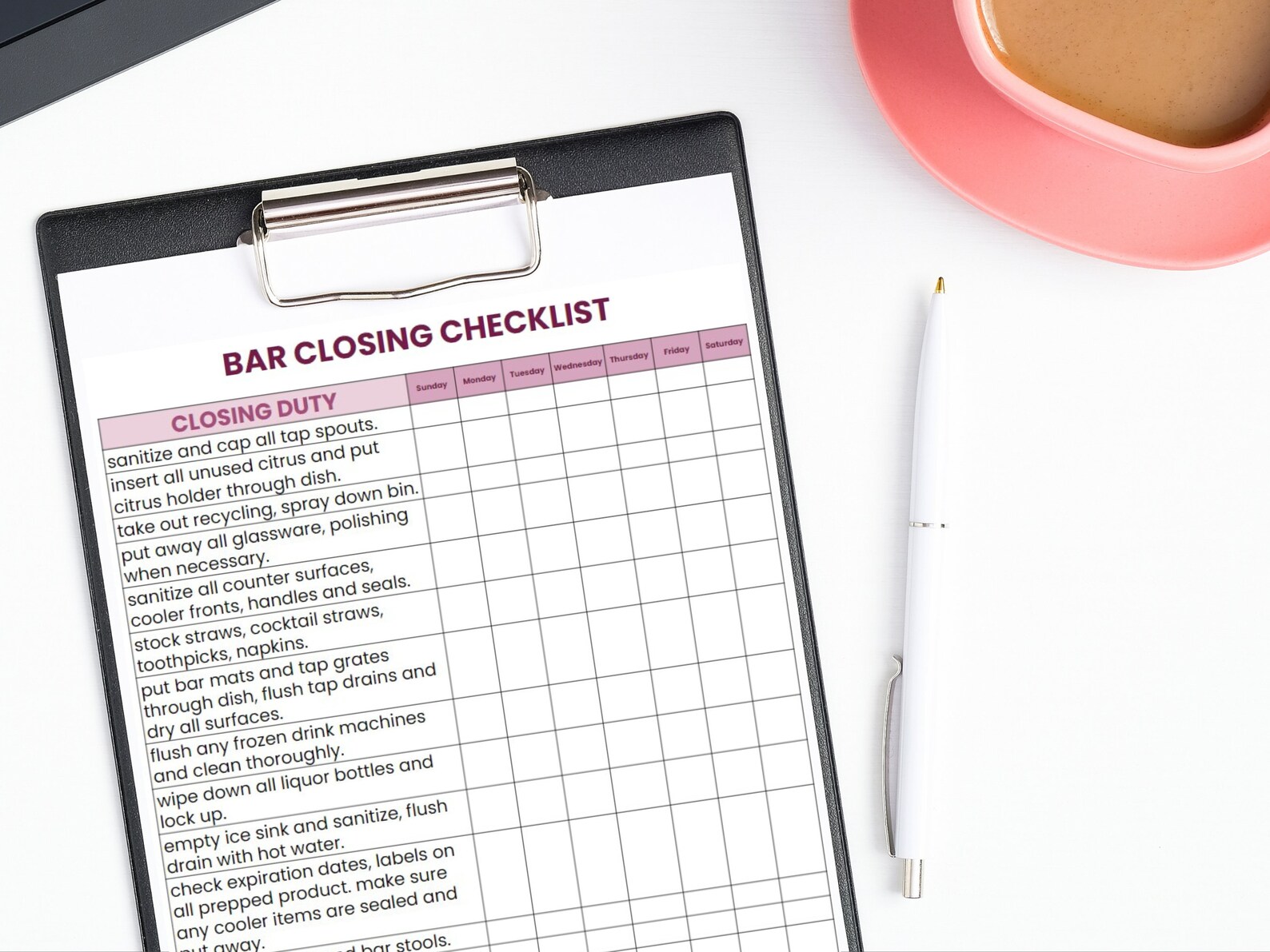 Bar Checklist Bundle, Editable Templates for Bartenders, Opening ...