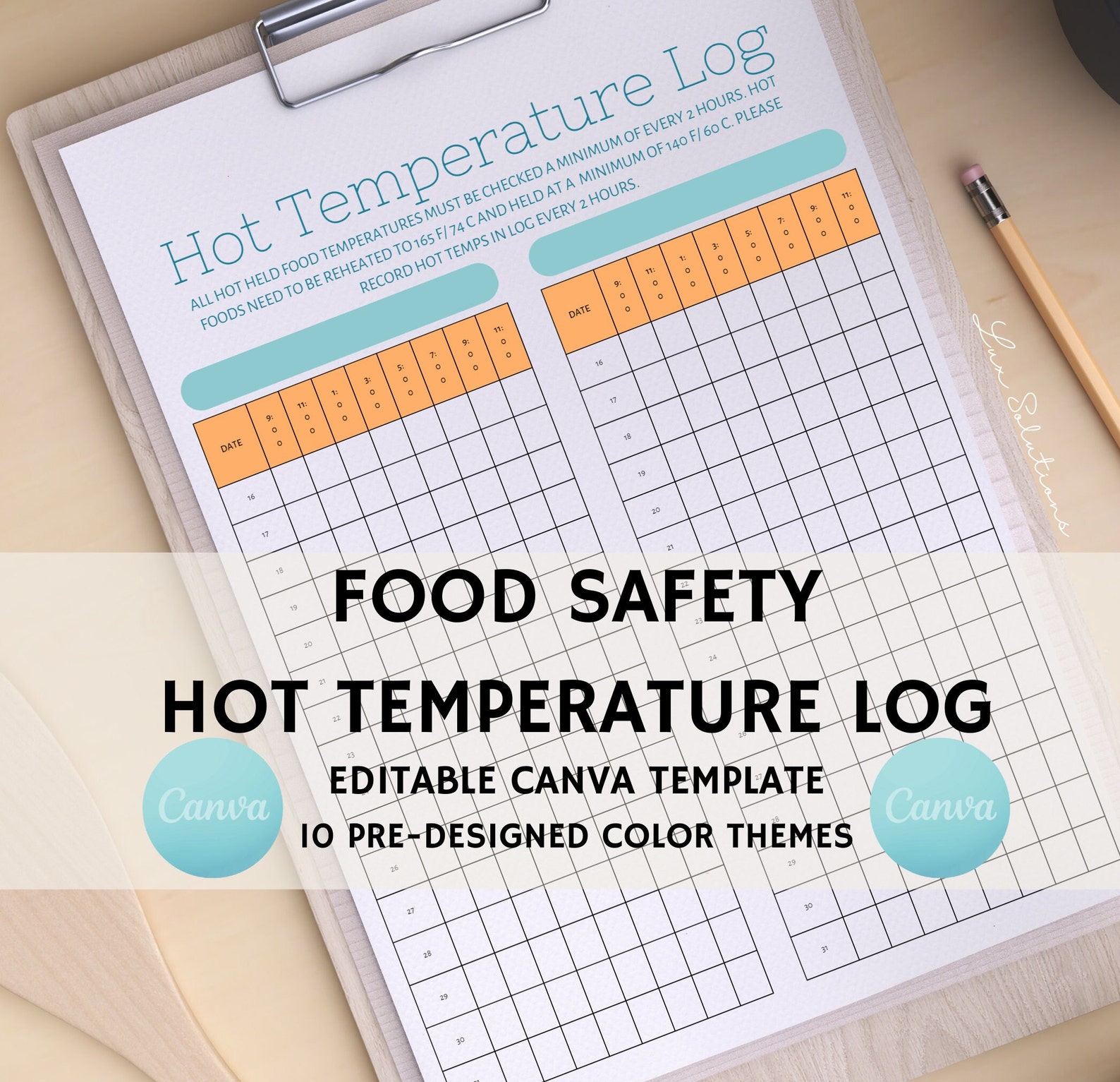 Hot Food Temperature Log, Hot Food Record Sheet, Editable Canva ...