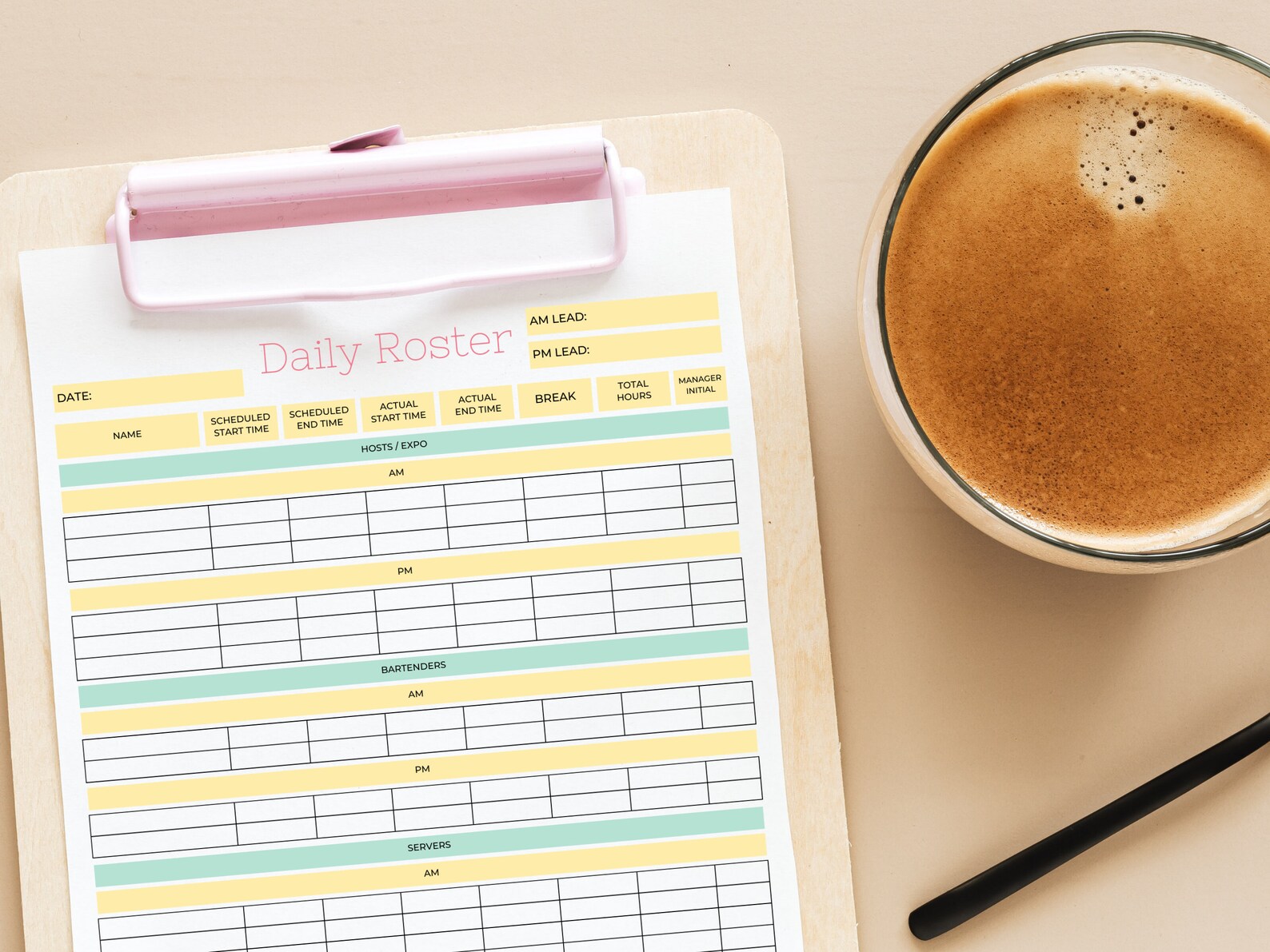 Small Daily Restaurant Schedule, Daily Service Roster for Restaurants ...