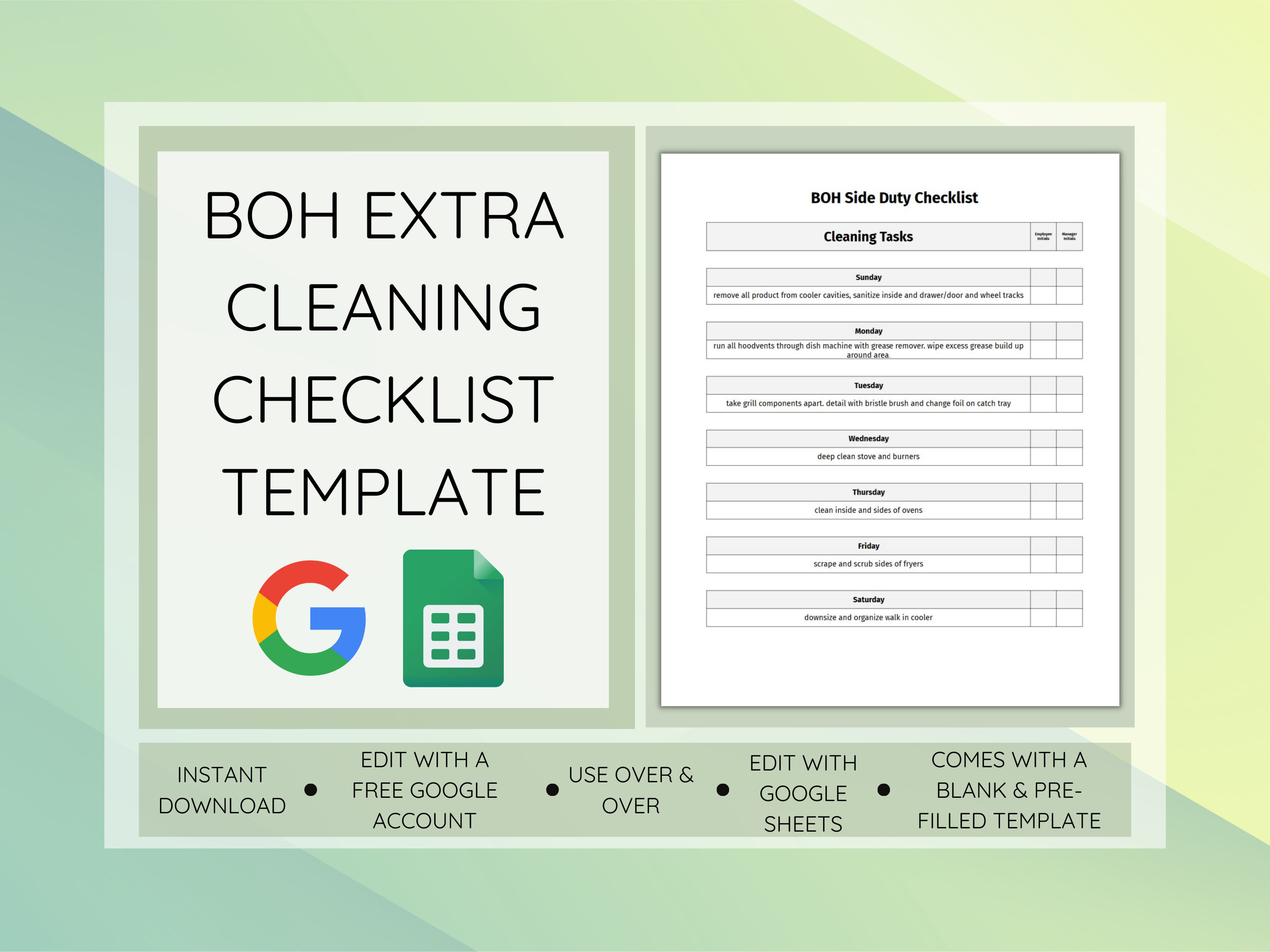 BOH Extra Cleaning Checklist, Kitchen Side Duty Checklist Template ...