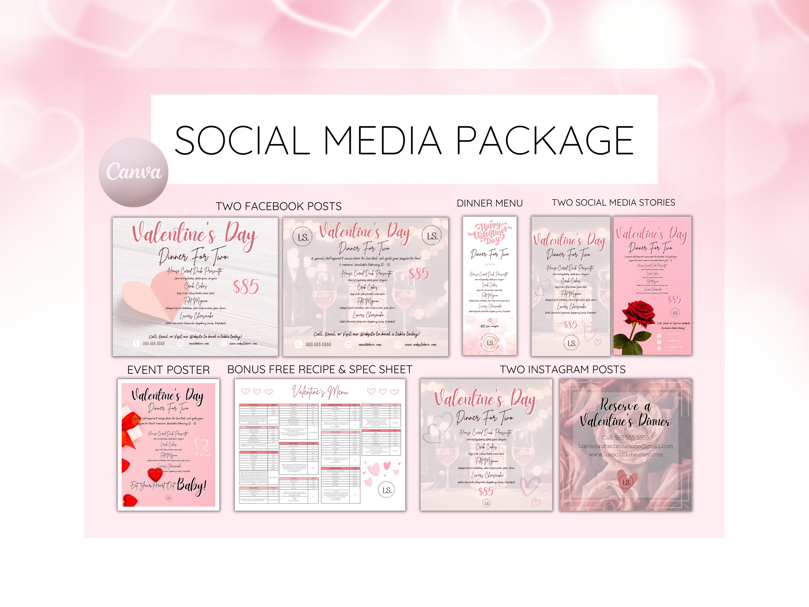 Valentines Day Event Bundle for Restaurants, Templates for Social Media ...