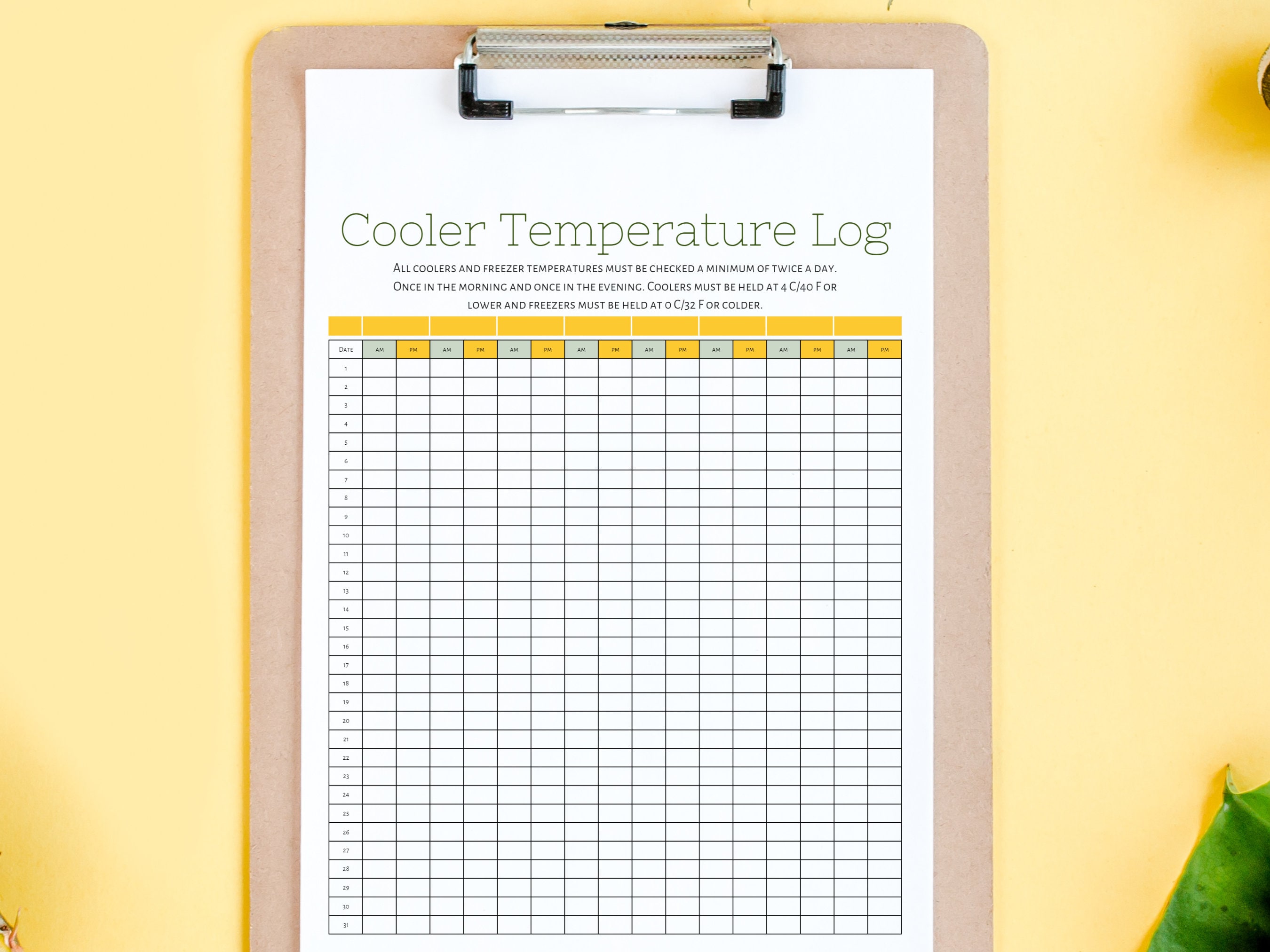 Printable Cooler Temperature Logs for Restaurants Bars Food - Etsy