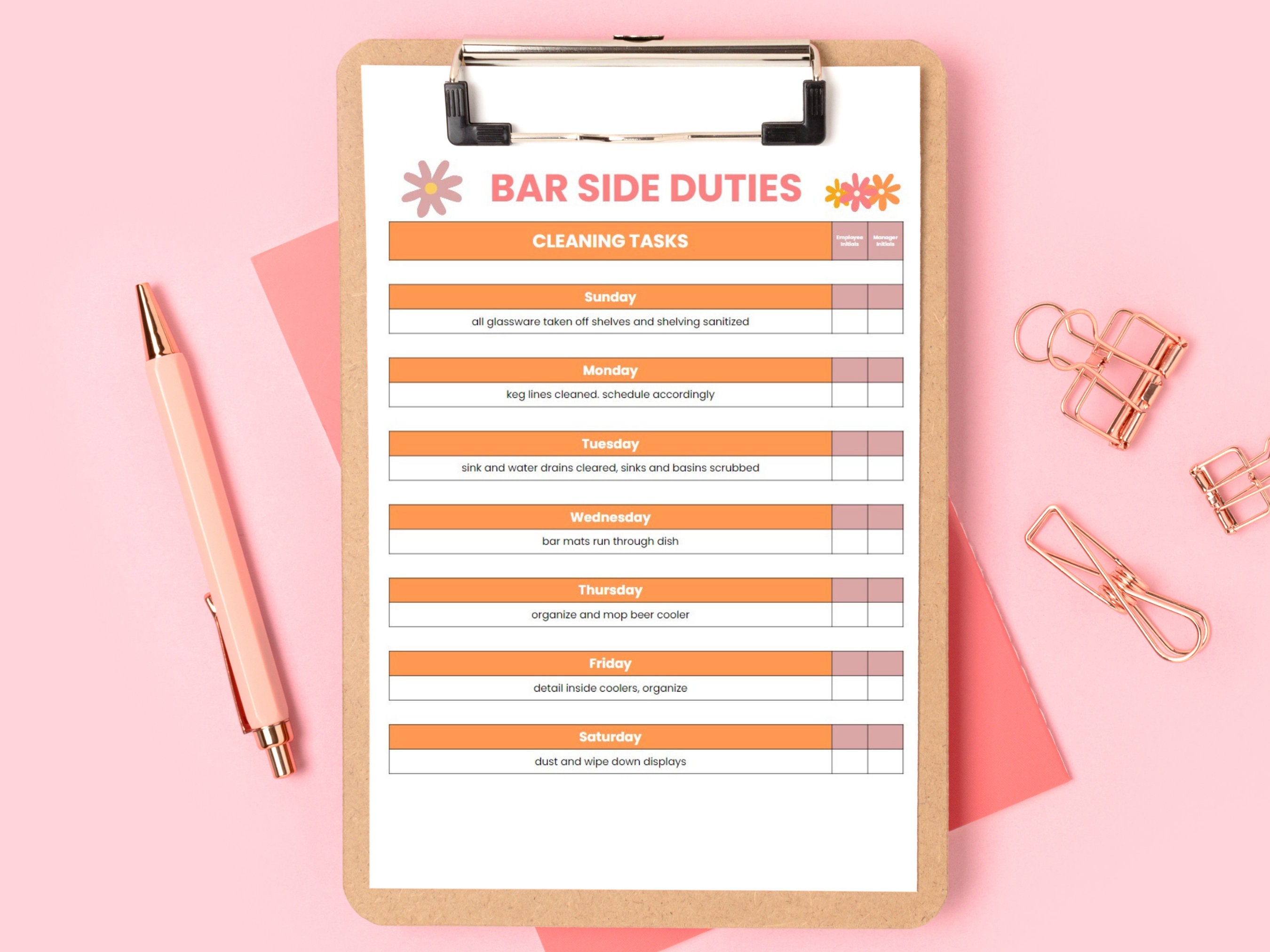 Bar Checklist Bundle, Editable Templates for Bartenders, Opening ...