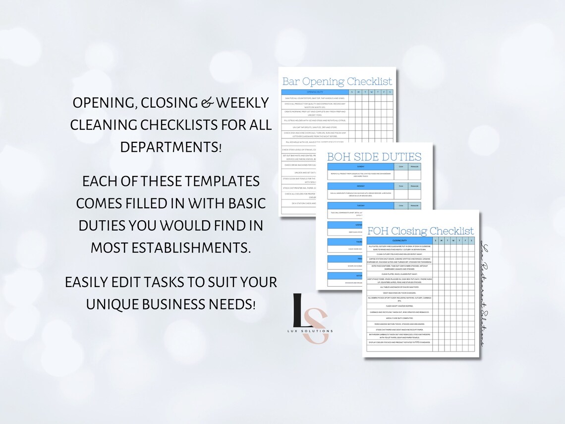 Restaurant Operations Template Bundle, Food Safety Record Sheets, Prep ...