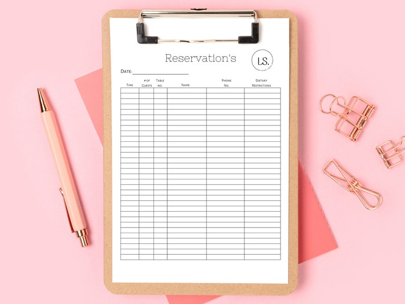 Restaurant Reservation Sheet, Editable Reservation Template ...