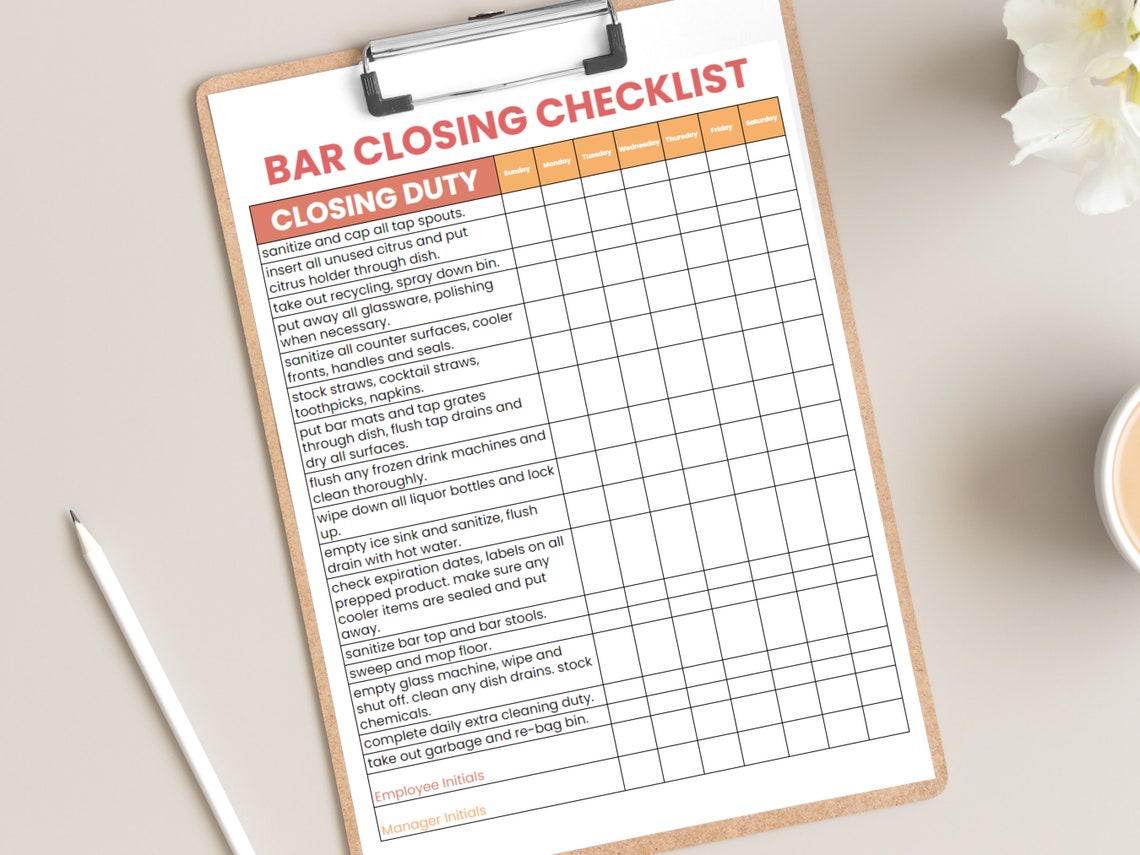 Bar Management Template Bundle, Bartender Operations Checklist Bundle ...