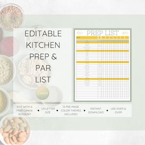 Prep and Par List for Kitchens Food Prep List Edit Free With - Etsy