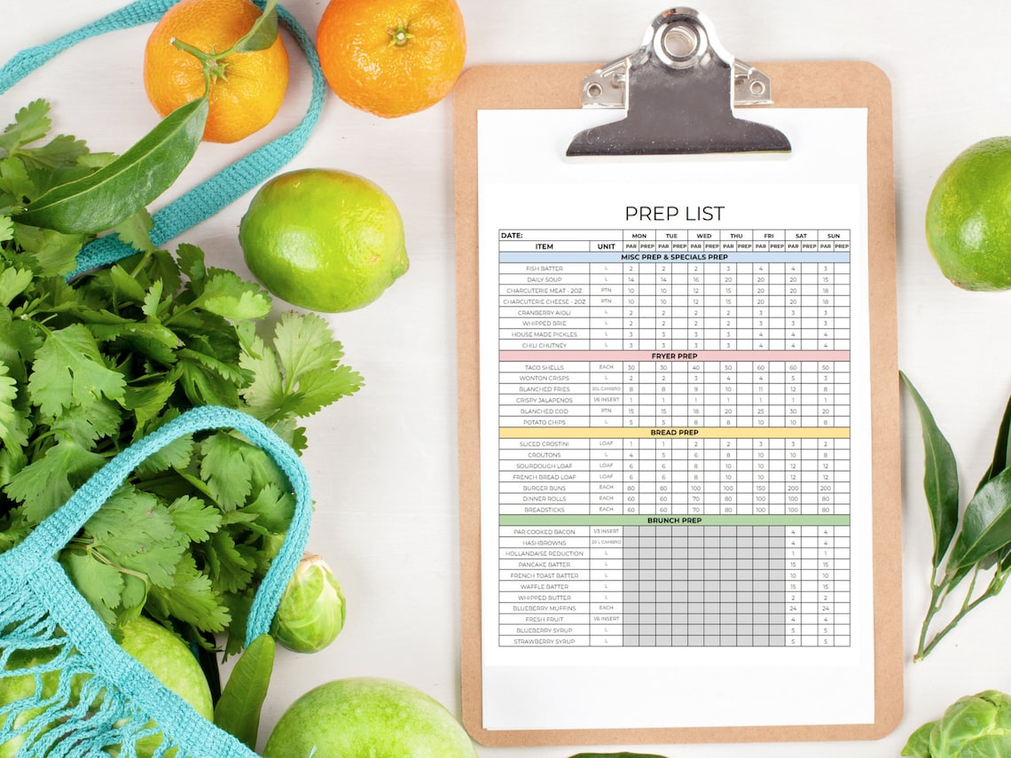 Prep & Par List Template Food Prep List Prep List Template - Etsy